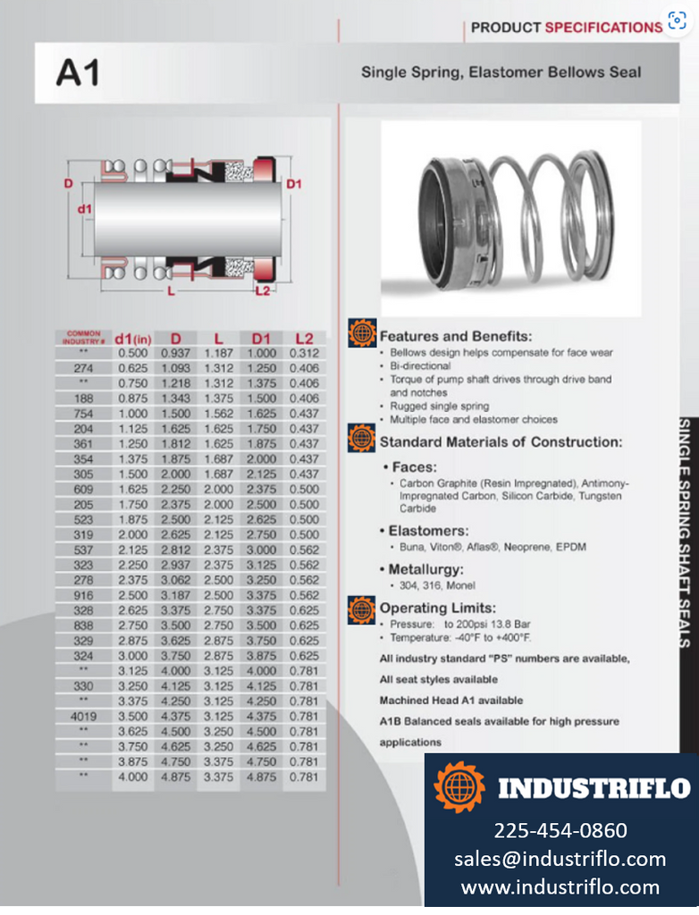 A1 - Single Spring Elastomer Bellows Seal – Industriflo